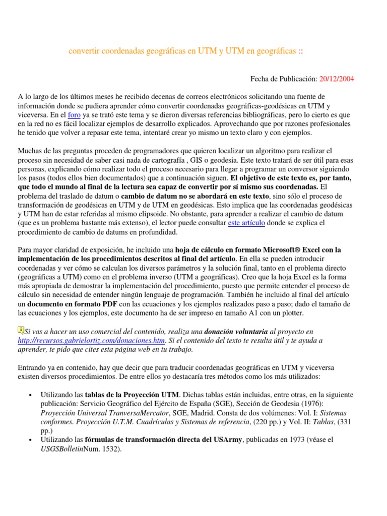 Aprende A Convertir Coordenadas Geográficas en UTM y UTM en | PDF | Longitud | Geofísica