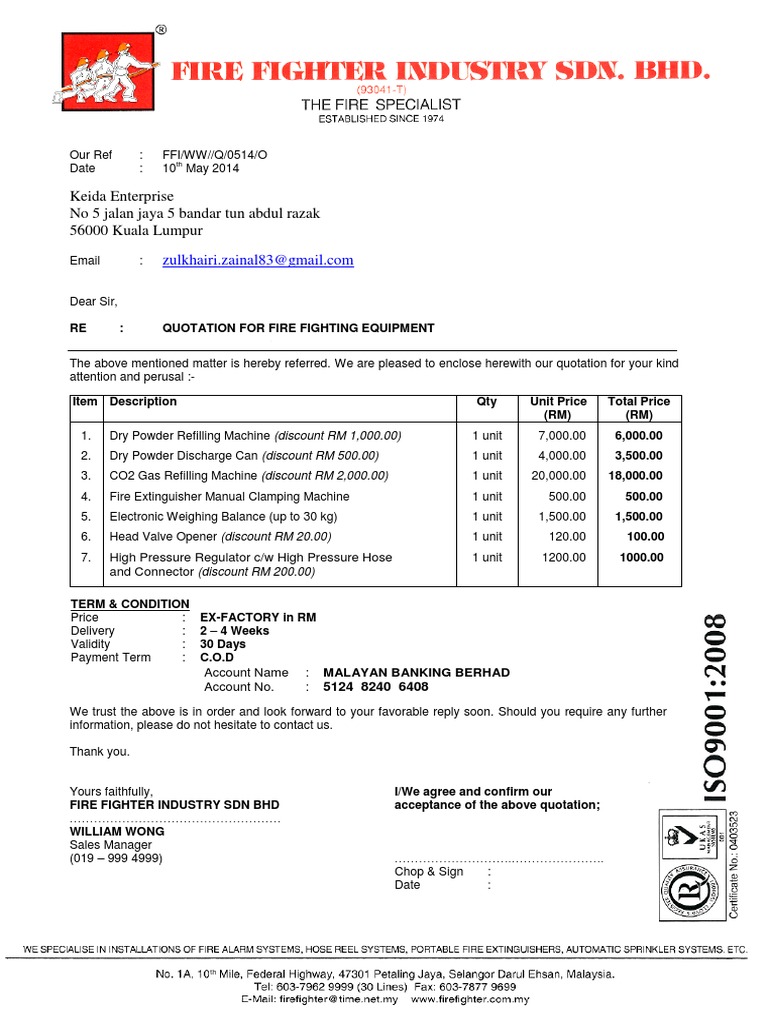 Quotation for Fire Fighting Equipment | PDF