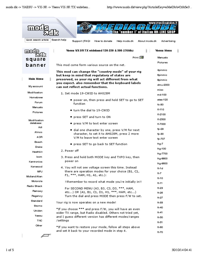 Mods - DK - YAESU - VX-3R - Yaesu VX-3R TX Wideband 120-220 & 300 ...