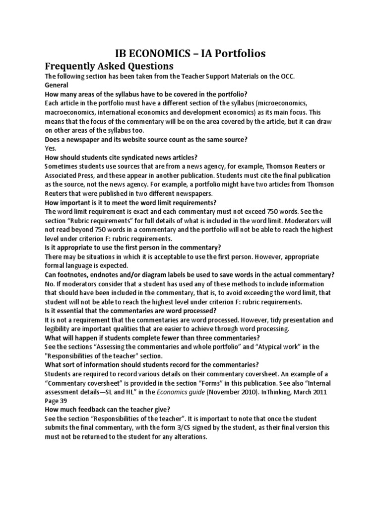 IB ECONOMICS - IA Portfolios: Frequently Asked Questions | PDF ...