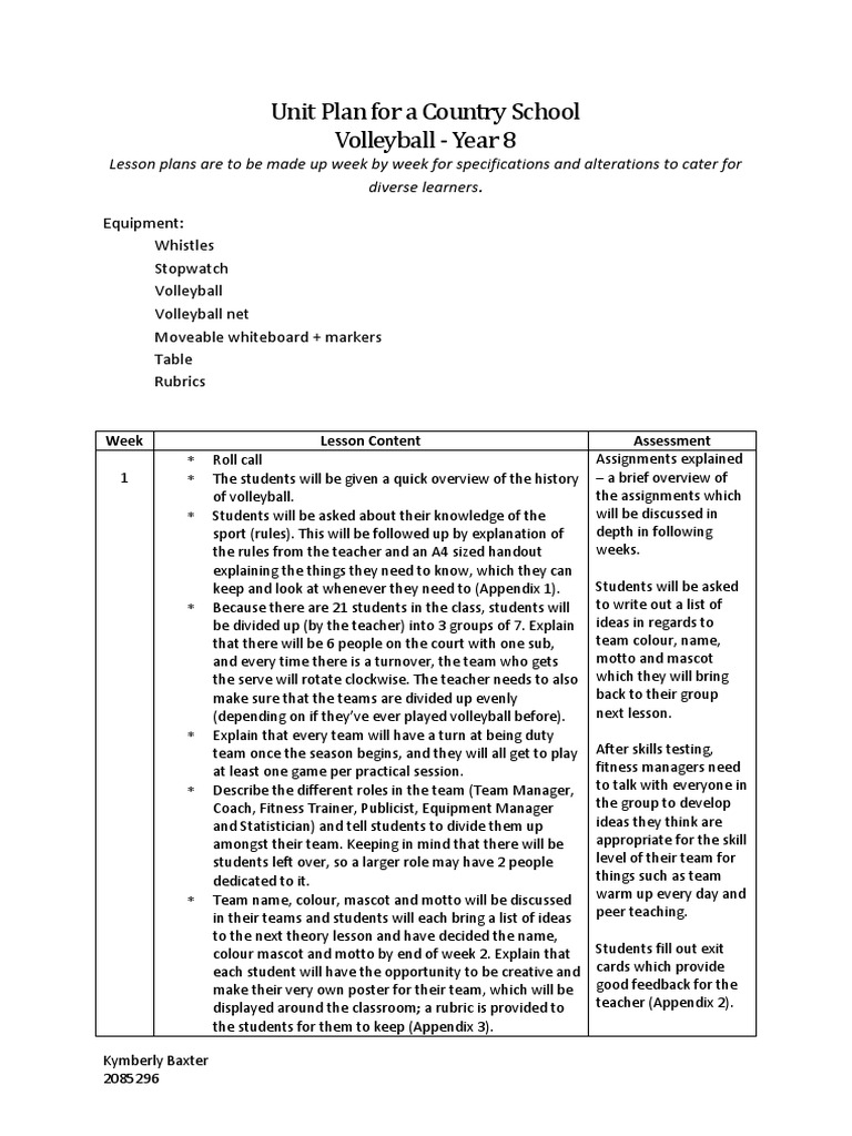 Volleyball Unit Plan | PDF | Volleyball | Ball Games