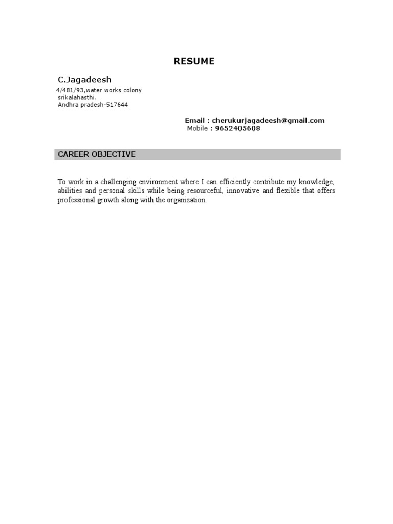 Resume of C. Jagadeesh | PDF