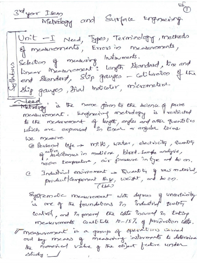 11 Unit I Lecture Notes (Metrology) | PDF | Calibration | Measurement