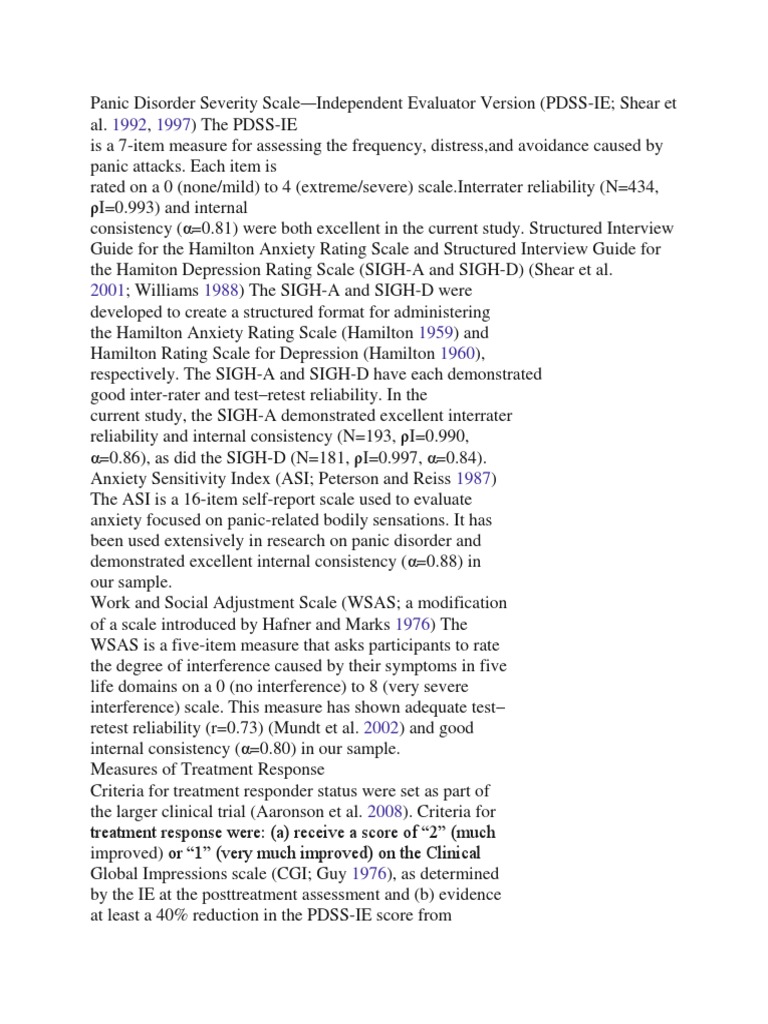 Panic Disorder Severity Scale | Panic Disorder | Cognitive Behavioral ...