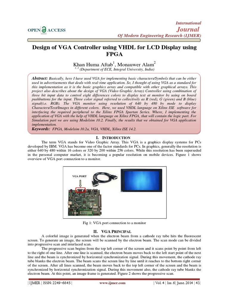 Design of VGA Controller Using VHDL For LCD Display Using FPGA | PDF