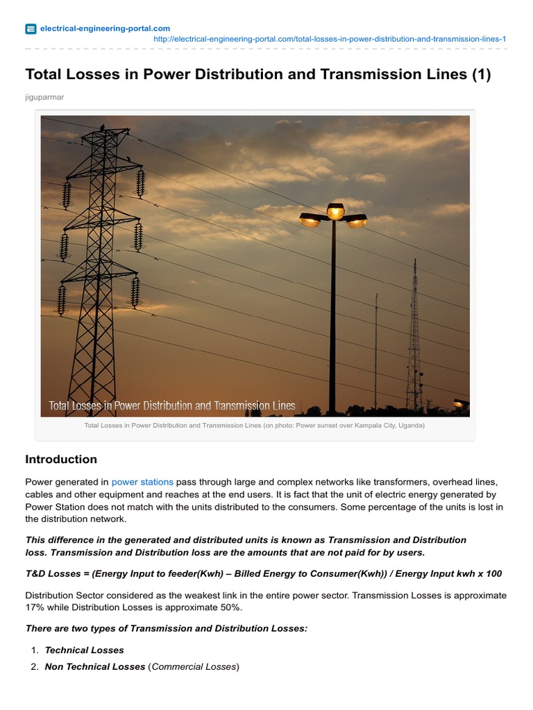 Total Losses in Power Distribution and Transmission Lines 1 | PDF
