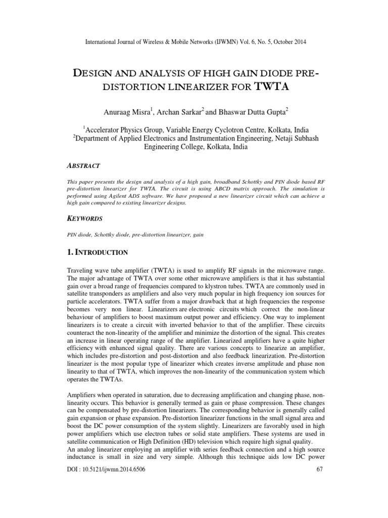 Design and Analysis of High Gain Diode Predistortion Linearizer For ...
