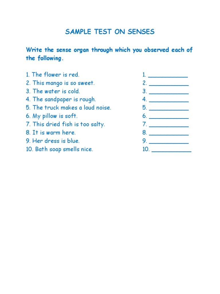 Sample Test On Senses | PDF | Science & Mathematics