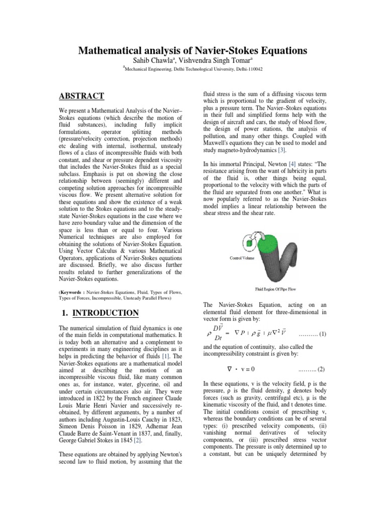 Paper On Navier-Stokes Equations | PDF | Navier–Stokes Equations | Fluid Dynamics