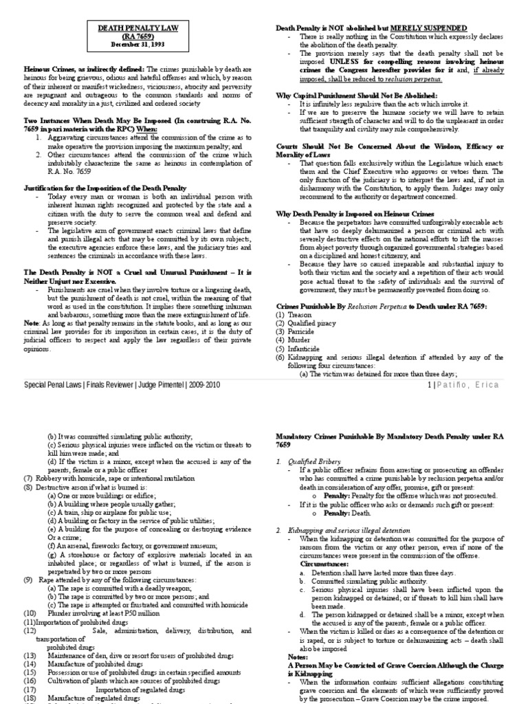 A Comprehensive Review of the Philippine Death Penalty Law (RA 7659 ...