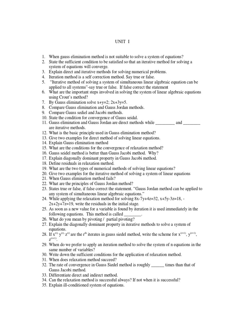 Unit 1 Two Mark Questions Pdf Partial Differential Equation Numerical Analysis 3909