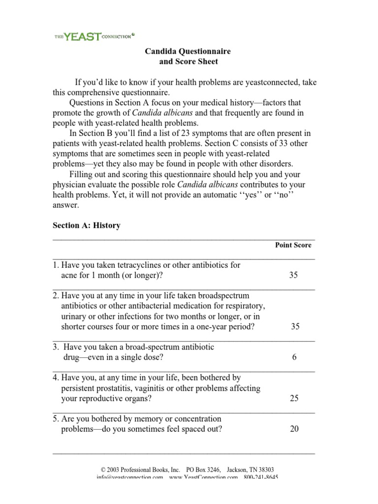 Candida Questionnaire and Score Sheet | PDF | Antibiotics | Candidiasis