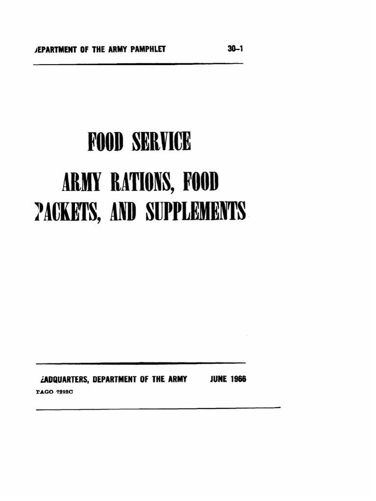 Food Service Army Rations, Food) Ackets, AND Supplements: Lepartment of ...