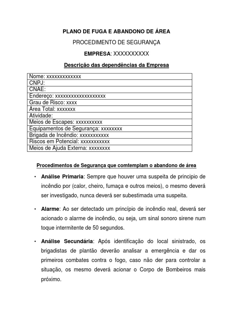 Plano de Fuga e Abandono de Área Elaborado | PDF | Emergência | Natureza