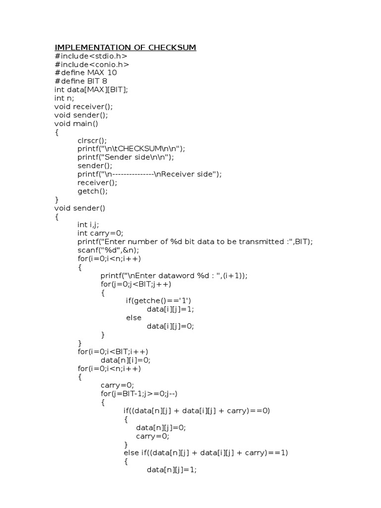 Implementation of Checksum | PDF | Communications Protocols ...