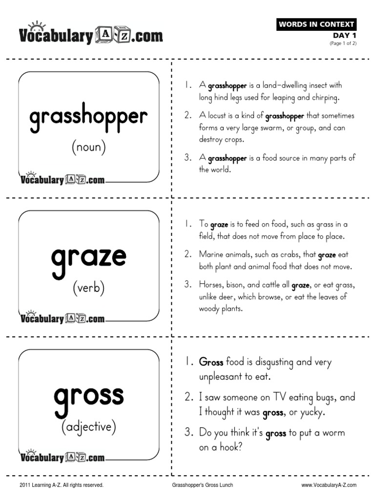 Grasshoppers Gross Lunch | PDF | Verb | Vocabulary