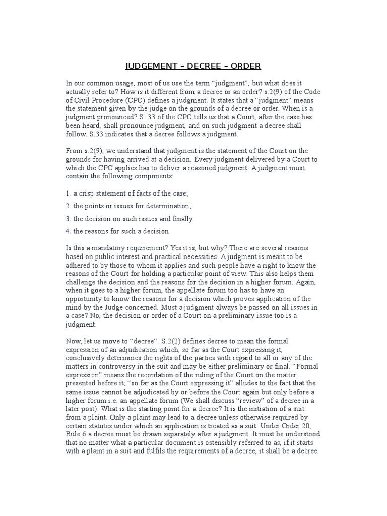 55 Difference Between Judgment Decree Order | PDF | Decree | Judgment (Law)