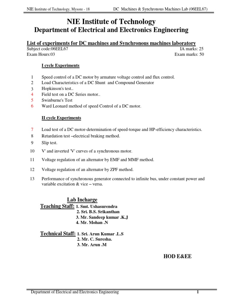 DC Machines Lab Manual | PDF | Electric Motor | Voltage