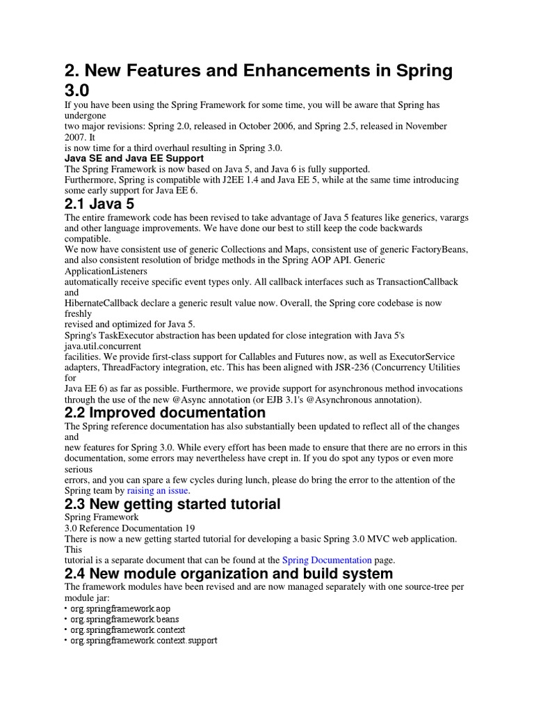 New Features and Enhancements in Spring 3.0: 2.1 Java 5 | PDF | Spring ...