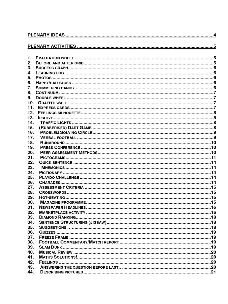 Plenary and Starter Ideas | PDF | Educational Assessment | Learning