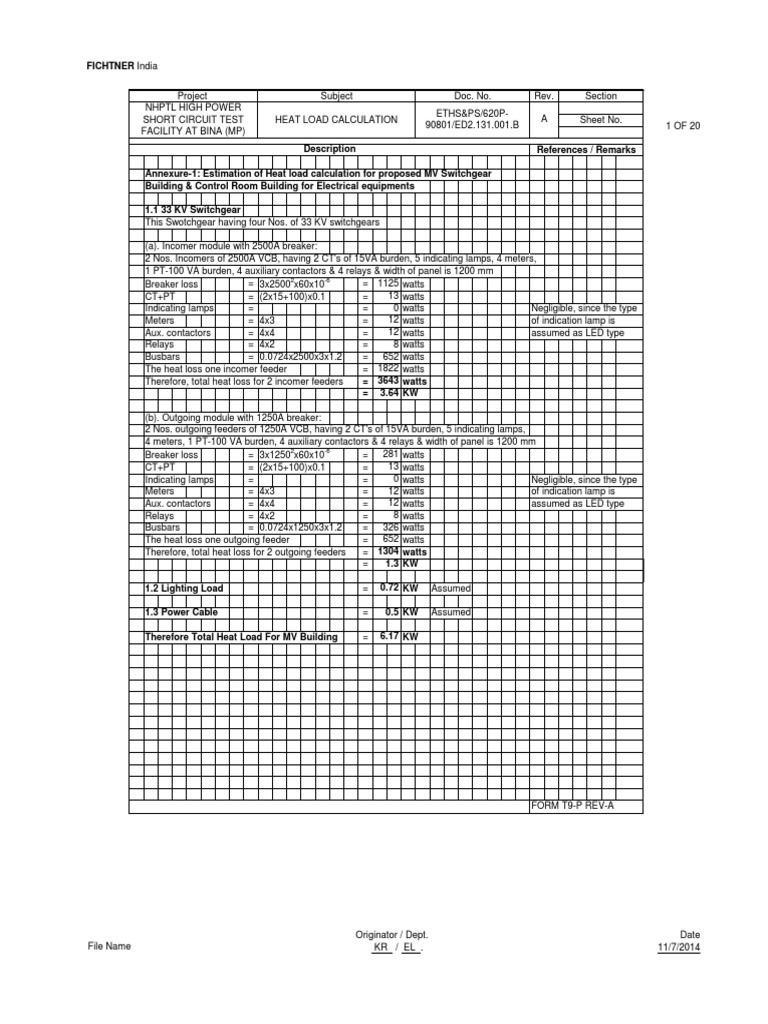 Heat Load Calculation | PDF | Battery Charger | Watt