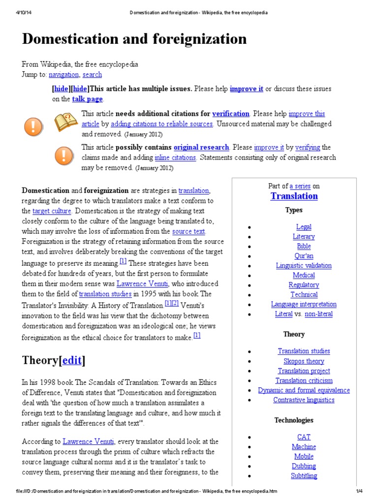 Domestication and Foreignization - Wikipedia, The Free Encyclopedia ...