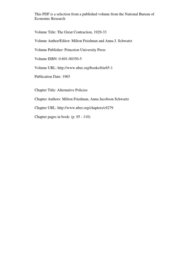Milton Friedman, Anna J. Schwartz. The Great Contraction, 1929-33 P8 ...