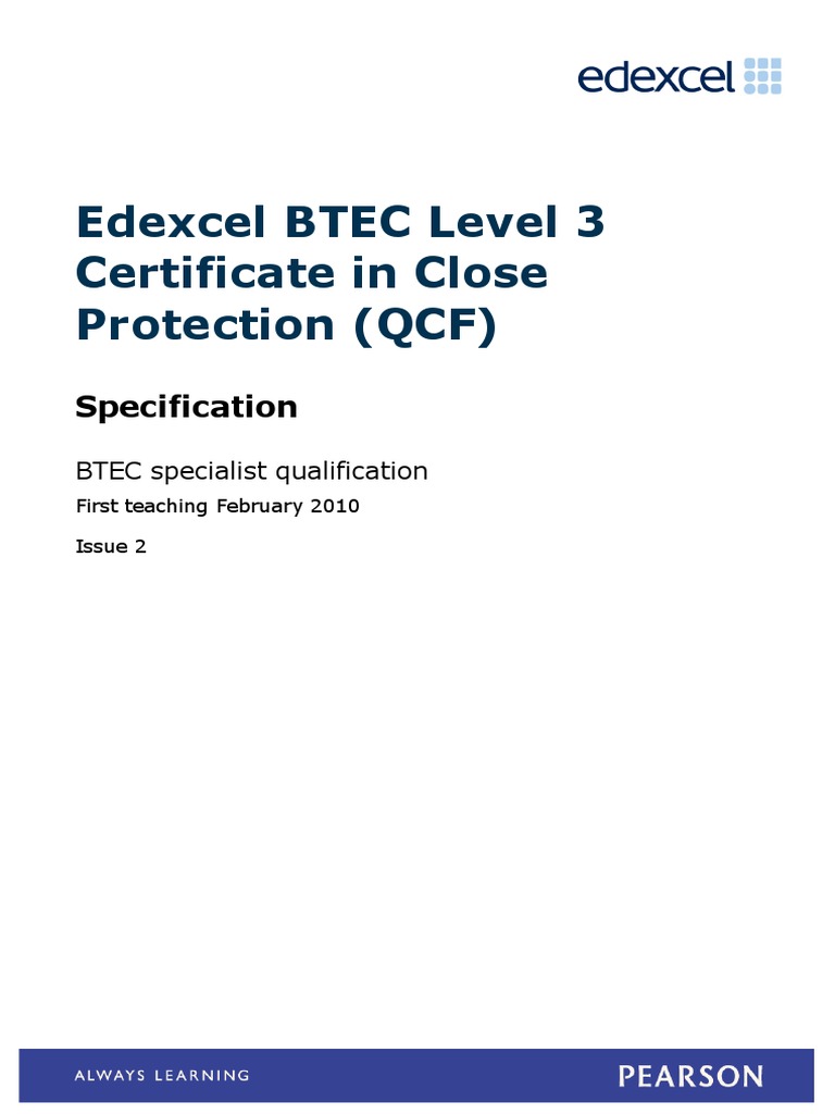 BA031294 BTEC Cert Close Protection Issue2 PDF | PDF | Business ...