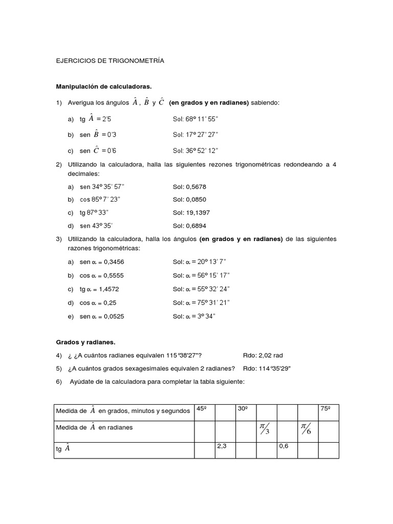 Ejercicios de Trigonometria | PDF | Triángulo | Trigonometría