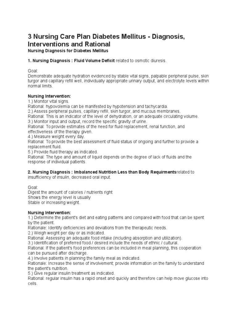 3 Nursing Care Plan Diabetes Mellitus | PDF | Dehydration | Hyperglycemia