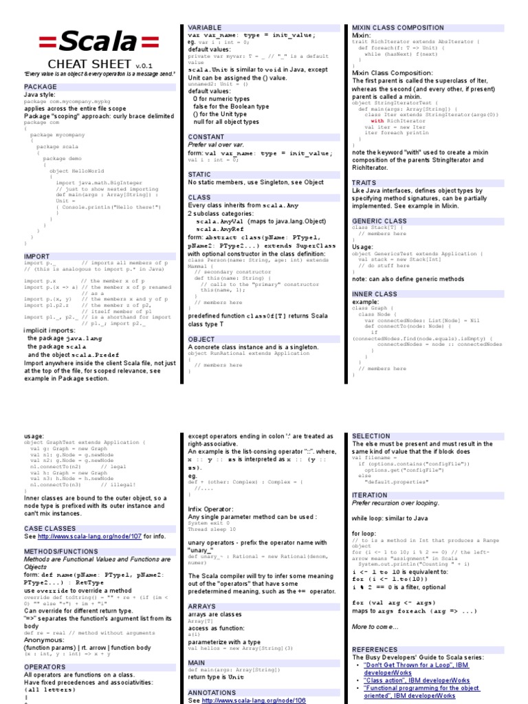 Scala (Cheatsheet) | PDF | Scala (Programming Language) | Class (Computer Programming)