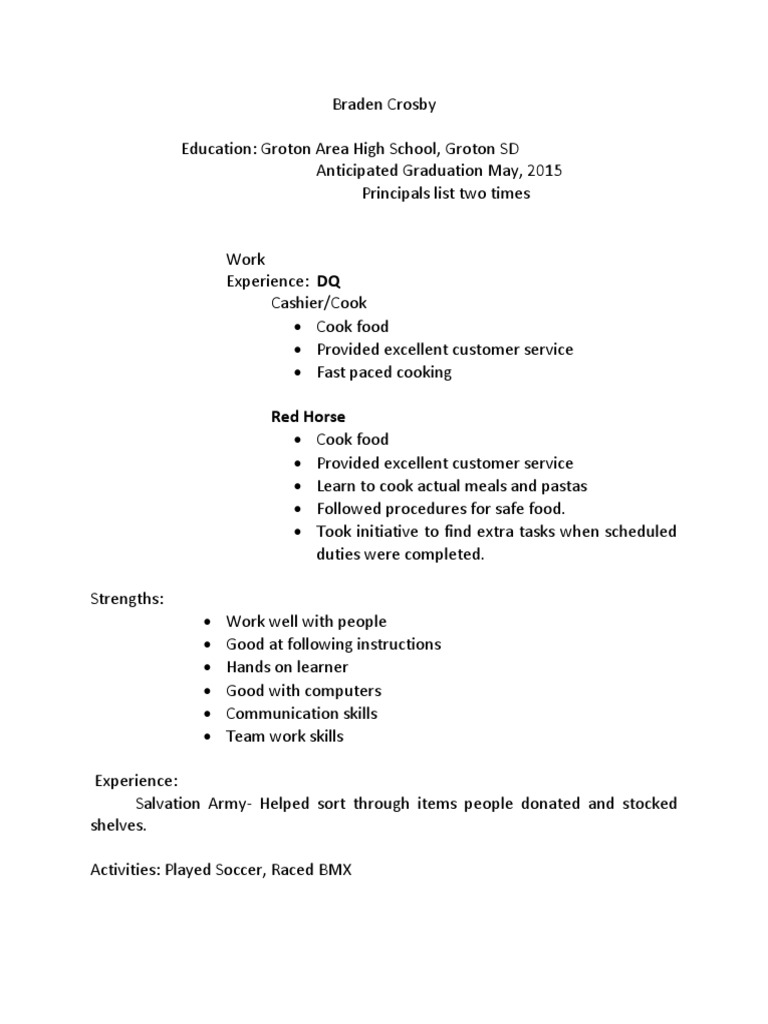 Braden Crosby's Resume and Skills Summary | PDF