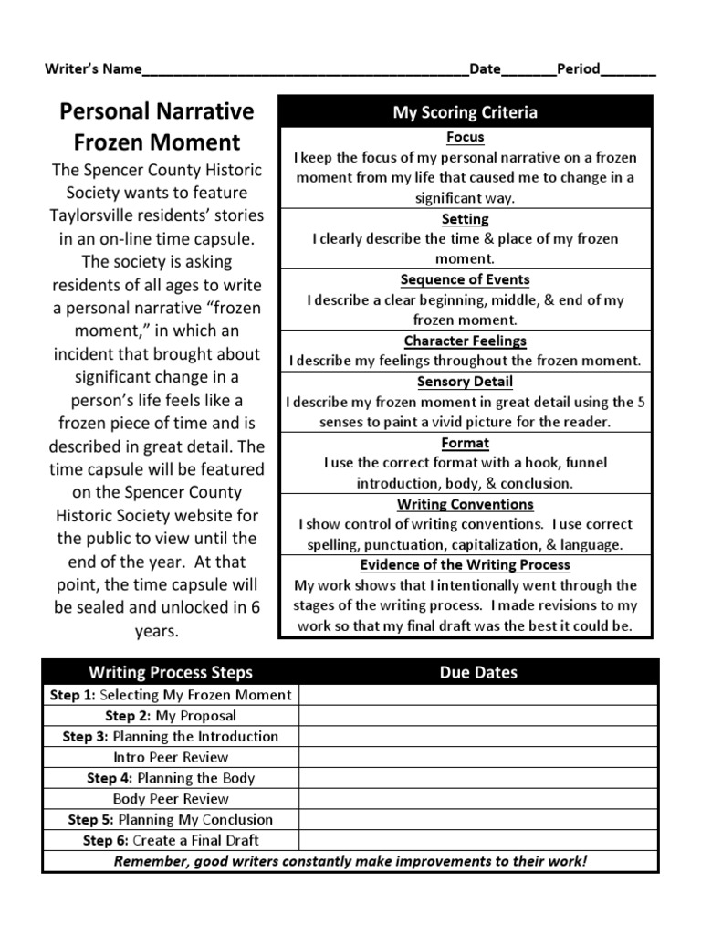 Personal Narrative Writing Guide | PDF | Narrative | Phrase