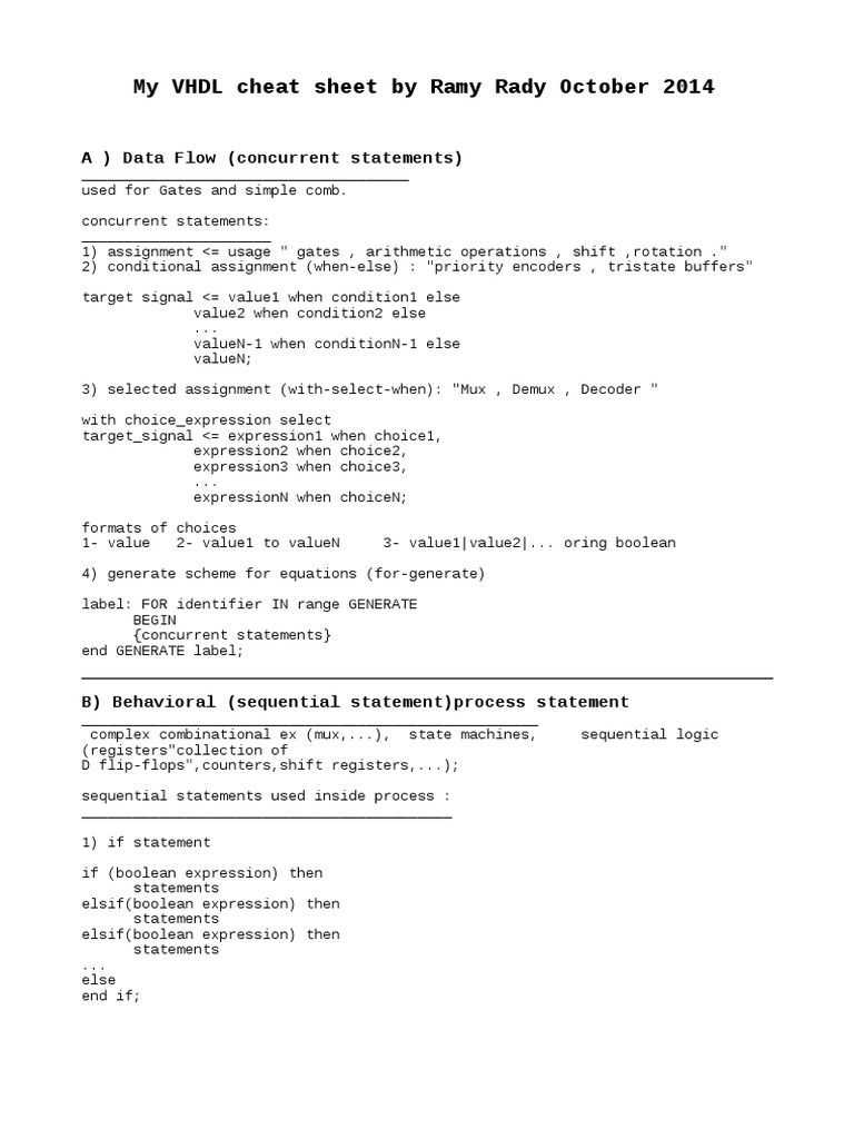 VHDL Instructions Summary PDF | PDF | Vhdl | Electrical Engineering VHDL Instructions Summary PDF | PDF | Vhdl | Electrical Engineering