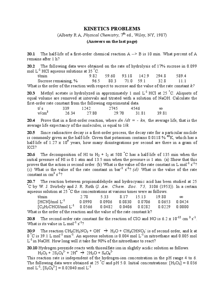 Advanced Kinetics Problem Set | PDF | Chemical Reaction Engineering ...