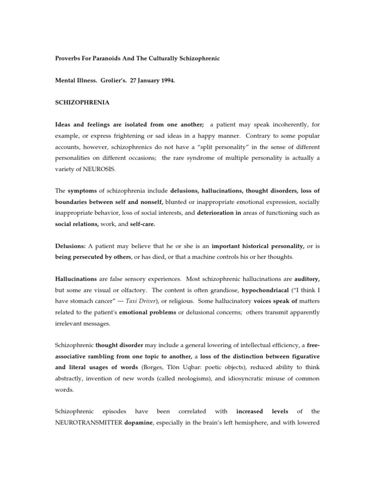 Notes On Schizophrenia, Paranoia, and Postmodernism | PDF | Paranoia ...