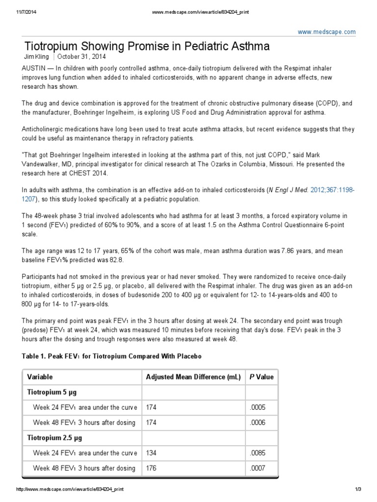 Tiotropium | PDF | Asthma | Chronic Obstructive Pulmonary Disease
