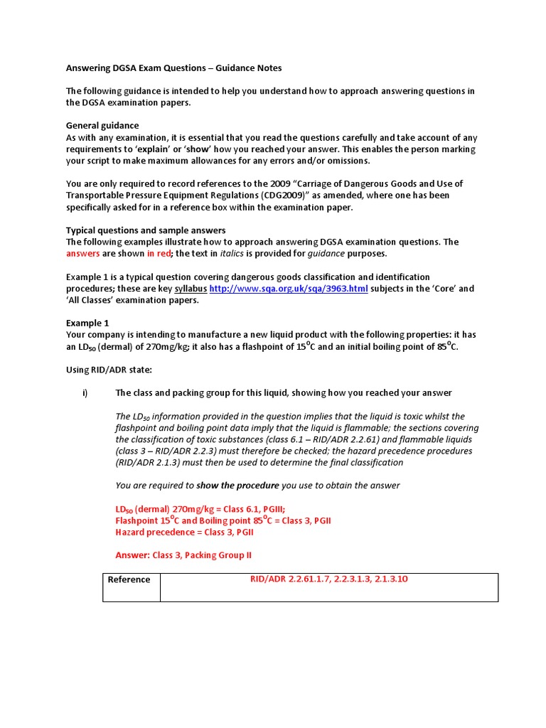 Answering DGSA Exam Questions | PDF | Dangerous Goods | Transport