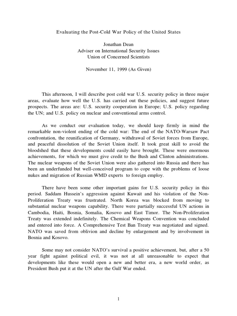 Evaluating The Post-Cold War Policy of The United States | PDF ...