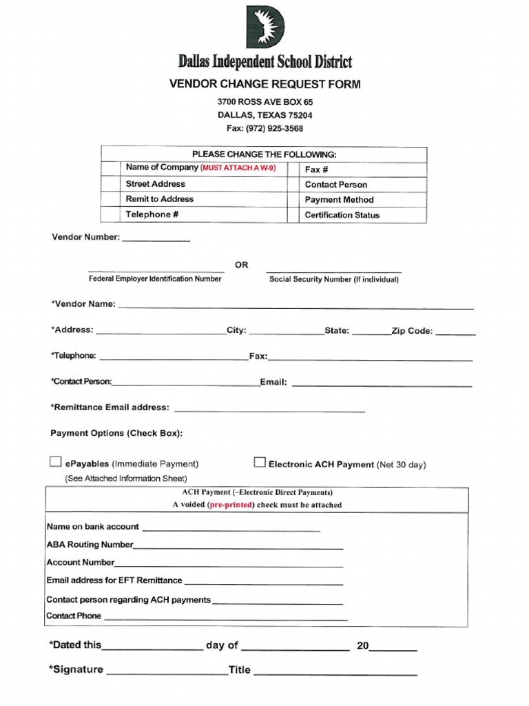 Vendor Change Request Form | PDF