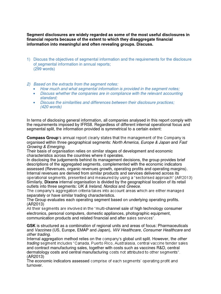 Segmental Disclosures - Case Study | PDF | Revenue | Retail