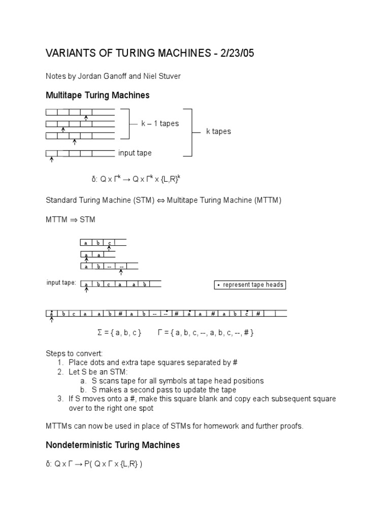 Variants of Turing Machines - 2/23/05 | PDF