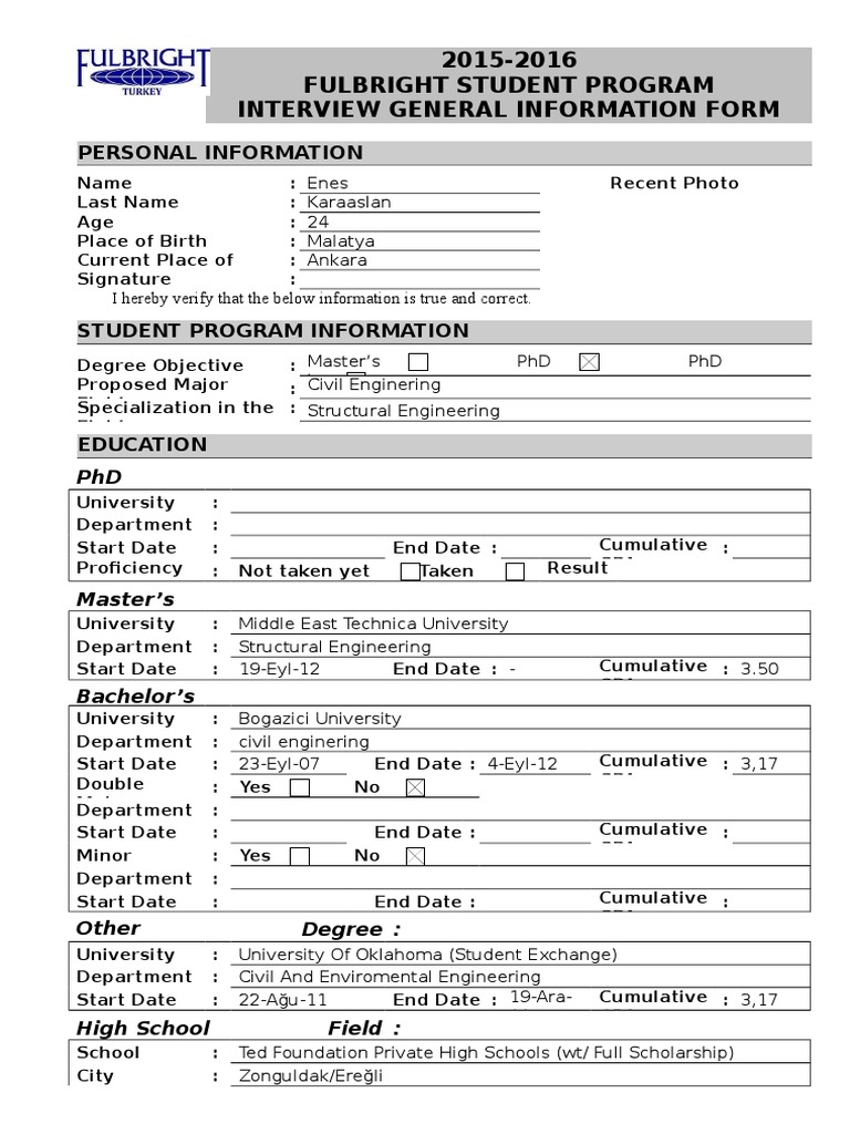 Interview General Information Form | Download Free PDF | Doctor Of ...