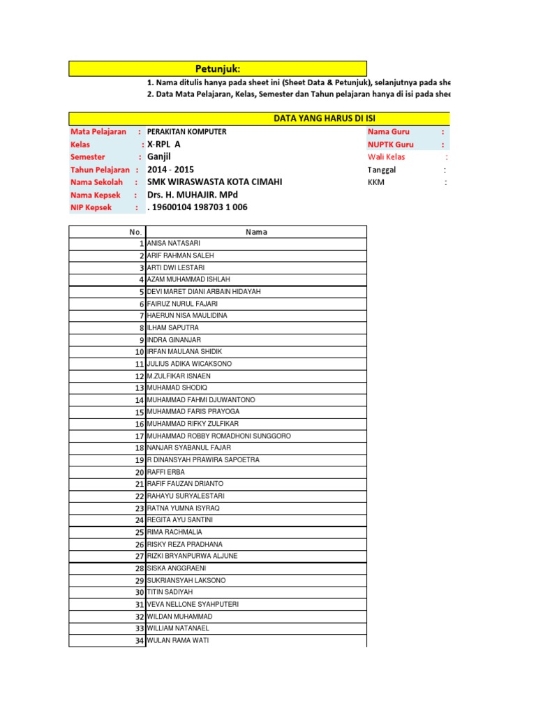 1 Contoh Daftar Nilai Kur 2013 | PDF