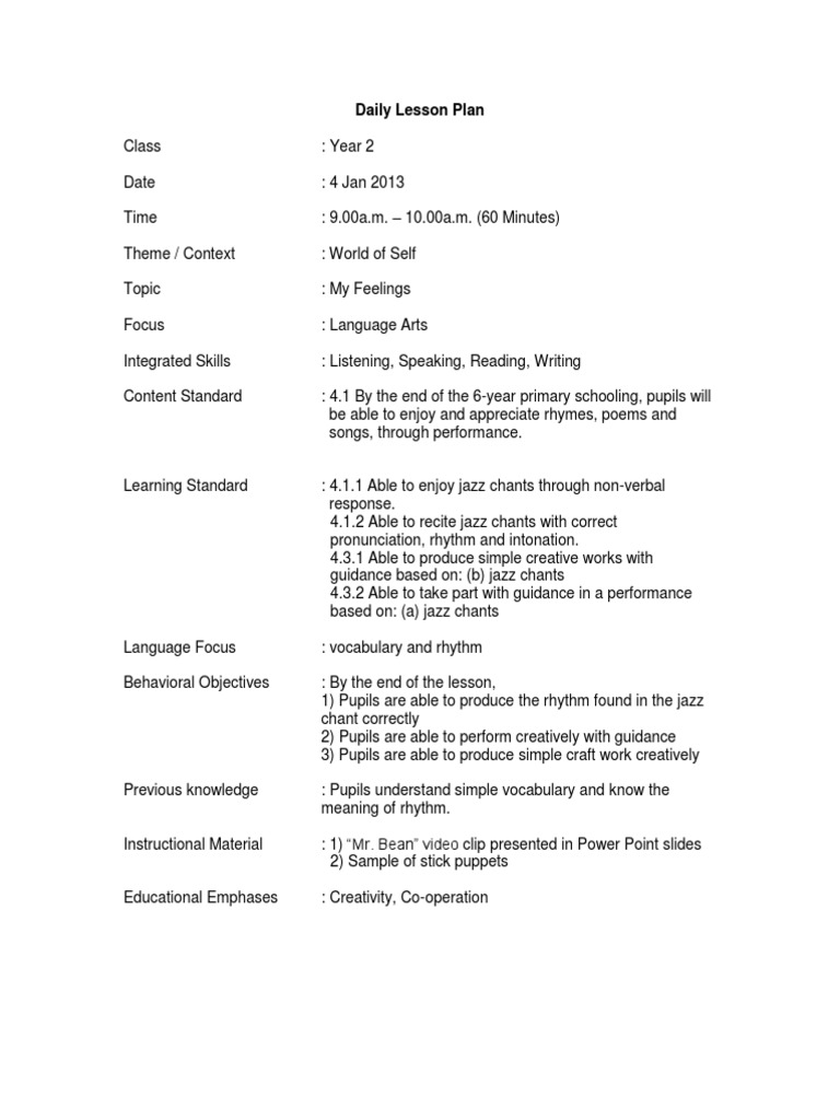 Daily Lesson Plan | PDF | Lesson Plan | Applied Psychology