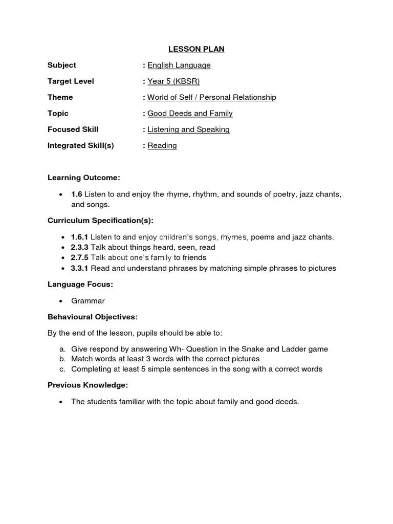 Song and Poetry Lesson Plan | PDF | Lesson Plan | Poetry