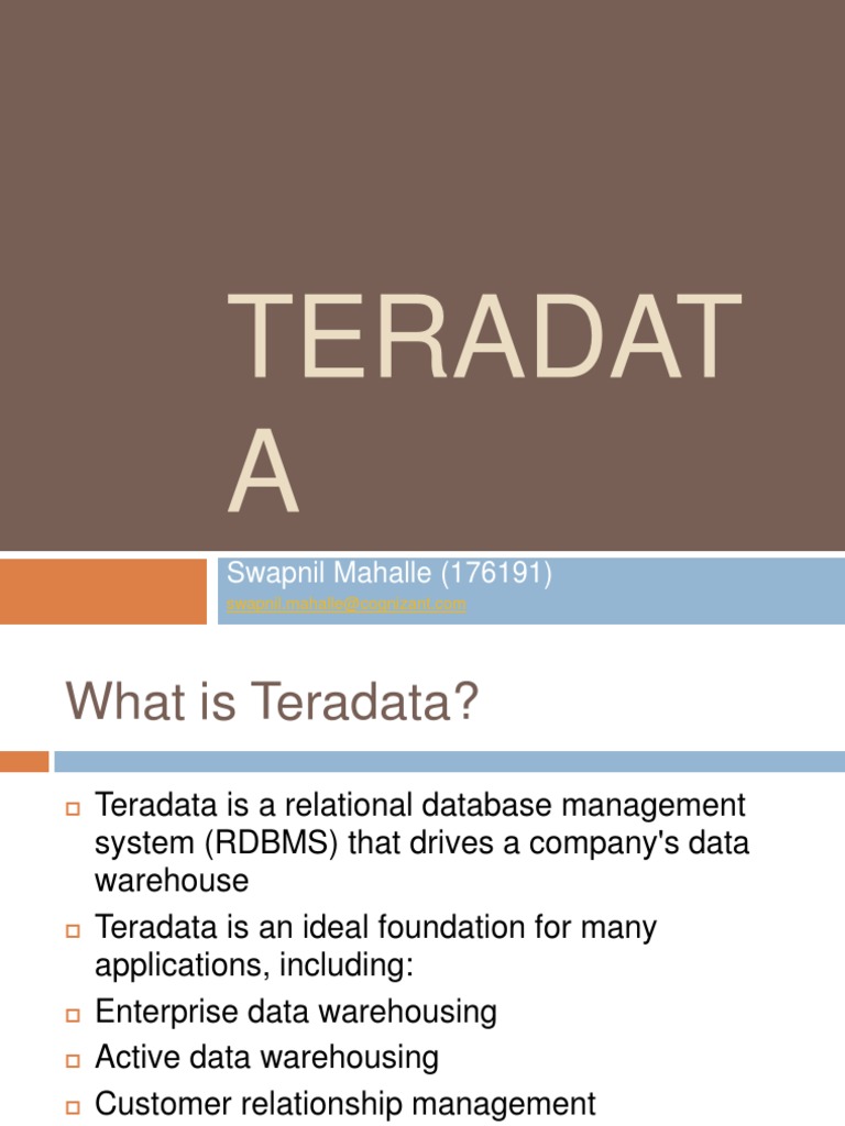 Teradata for Data Professionals | PDF | Data Warehouse | Databases