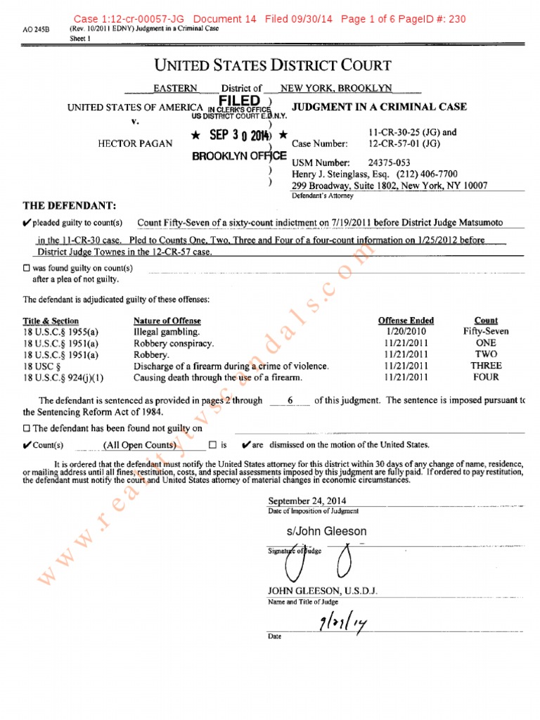 57 Hector Pagan 9-24-2014 Doc 14 Sentencing | PDF | United States ...