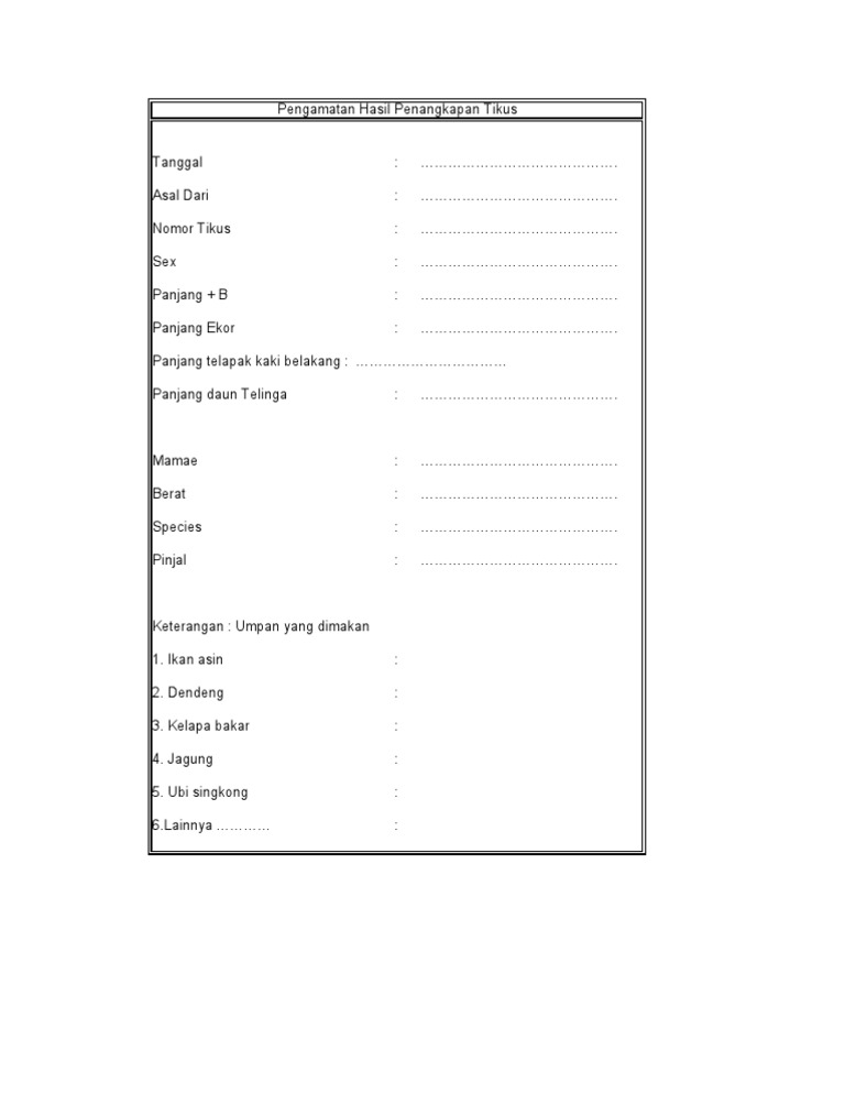 FORM Identifikasi Tikus | PDF