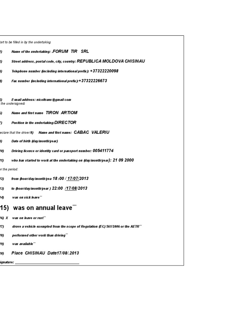 Forum TIR SRL Driver Activity Report | PDF